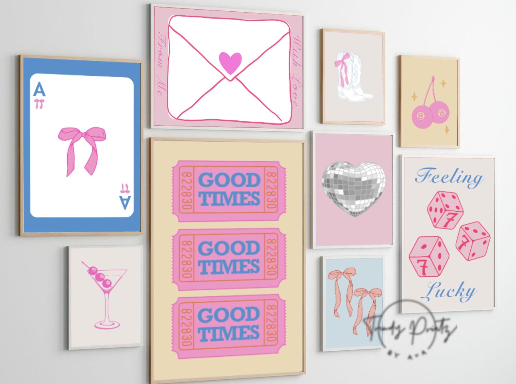 Set of 15 Trendy Prints Pink, Blue, and Yellow Posters, Preppy Wall Art ...