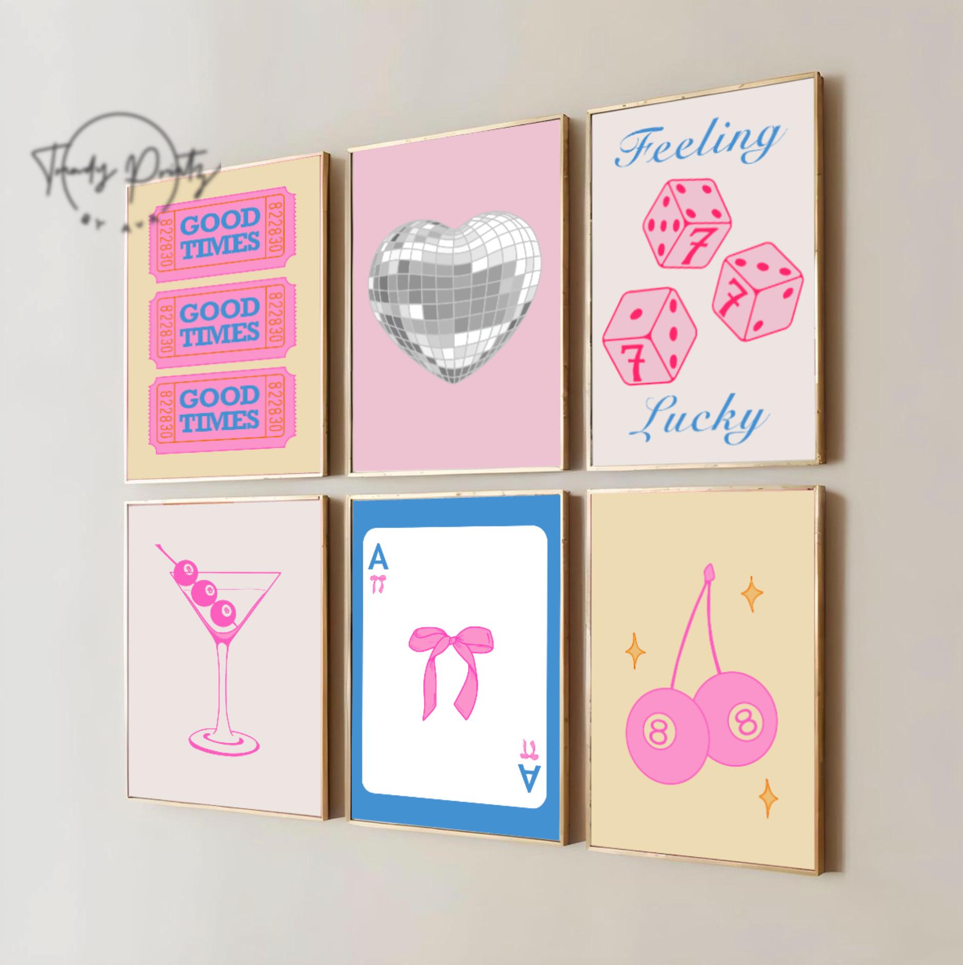Set of 15 Trendy Prints Pink, Blue, and Yellow Posters, Preppy Wall Art ...