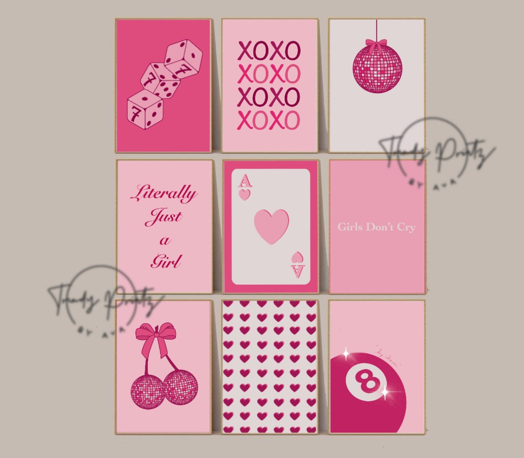 Trendy Pink Wall Art Set of 9 Bundle Prints Preppy Room Decor, Preppy ...