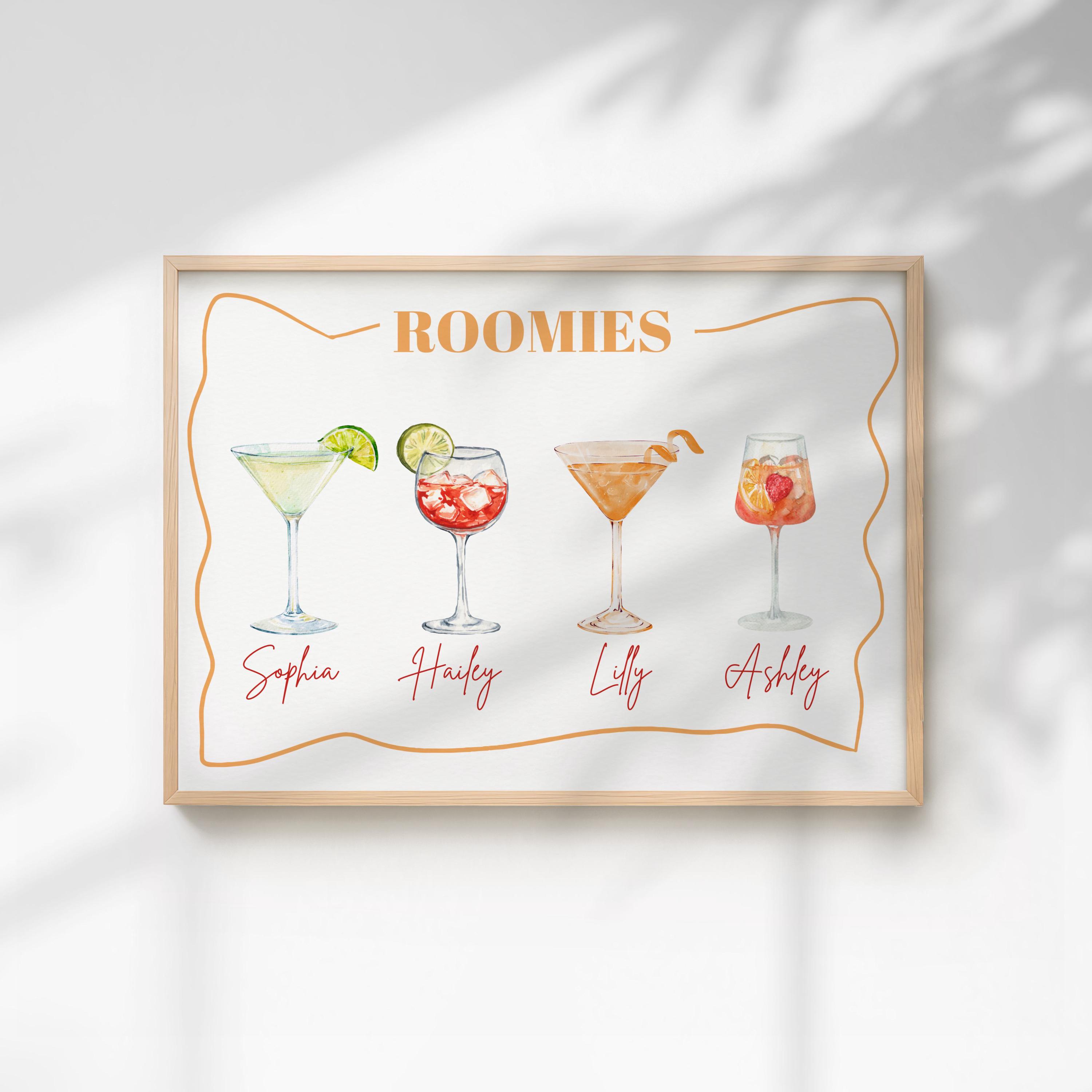 Custom Roommates Drink Print Personalized Name Cocktail Poster Trendy ...