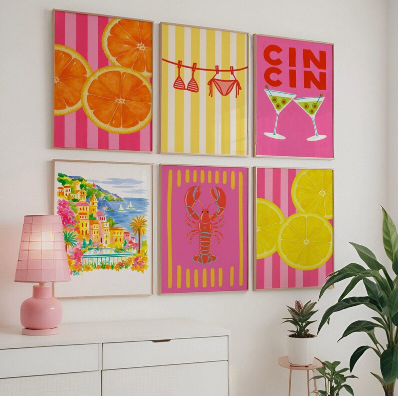 Summer Wall Art Set of 6 Dorm Coastal Gallery Prints Beachy Wall Art ...