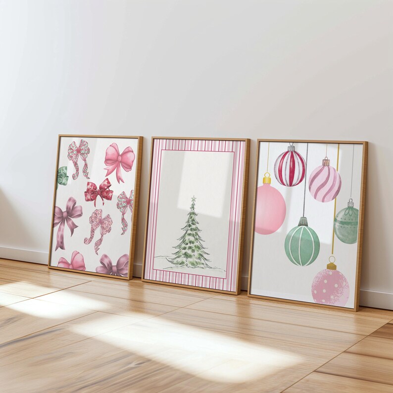 Pink Christmas Gallery Wall Art, Trendy Holiday Print, Coquette ...