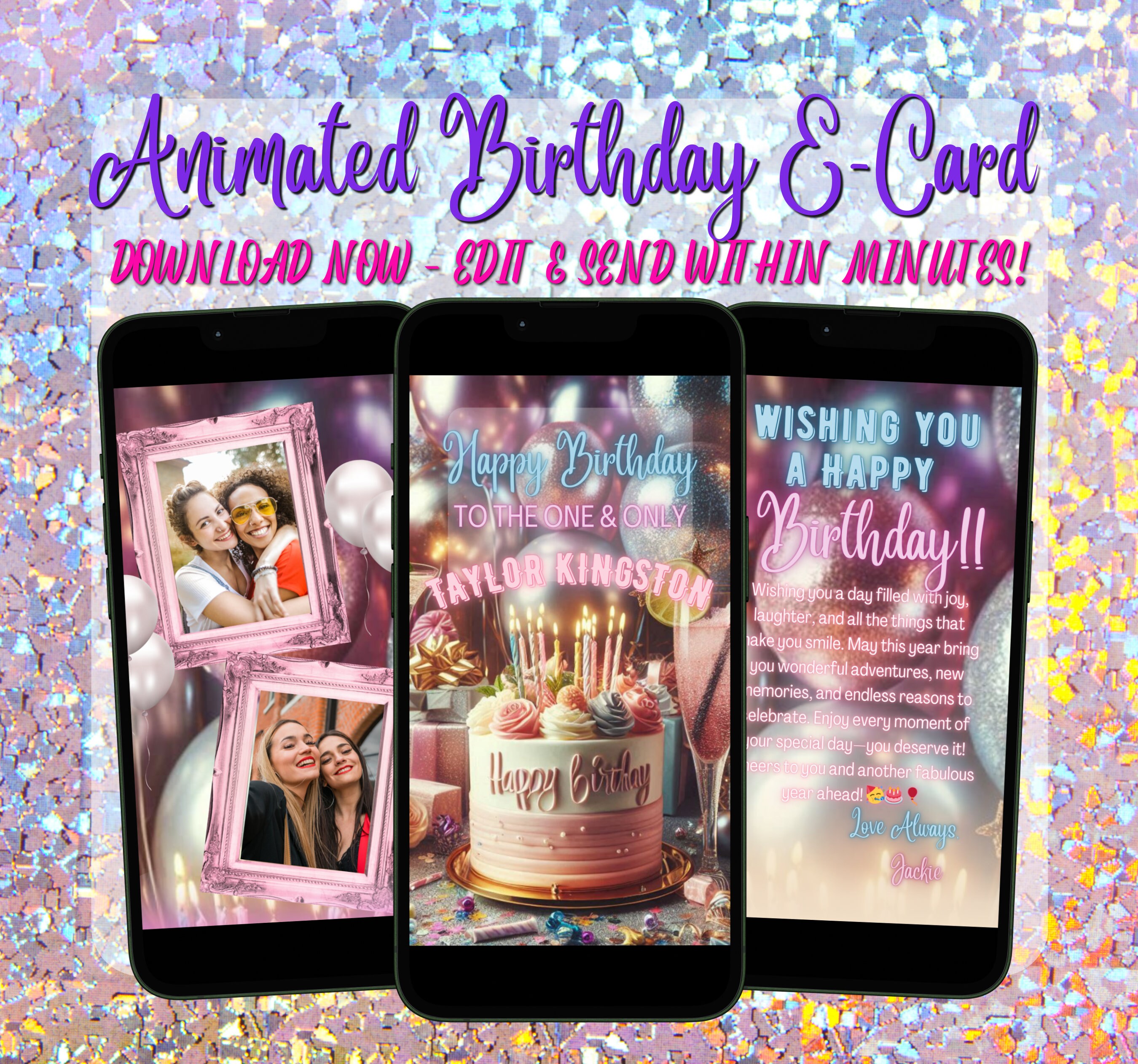 Happy Birthday E-card | Animated Digital Birthday Card | Editable Video ...
