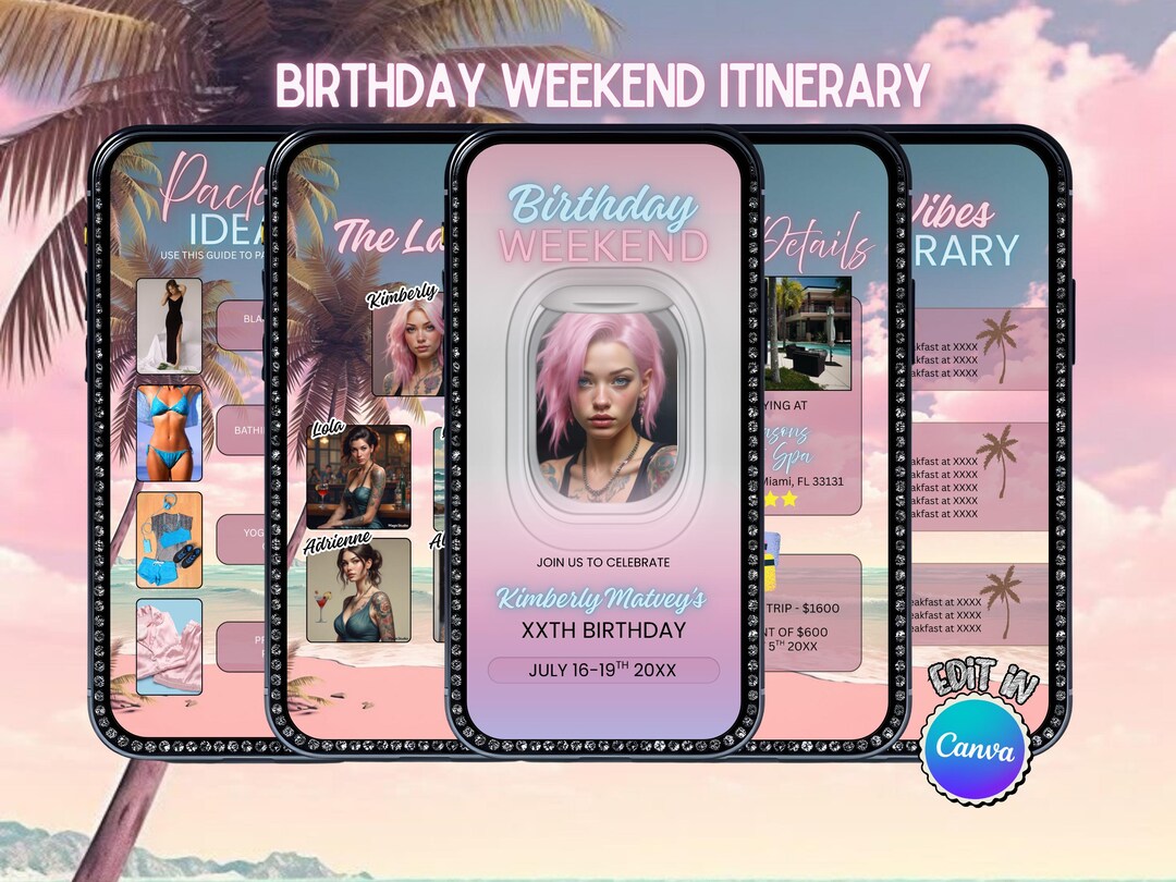Animated Girl's Trip Itinerary Invitation | Two Different Versions in ...
