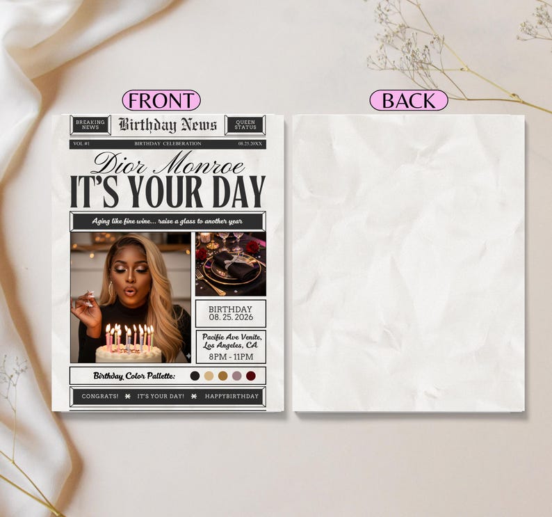 Newspaper Inspired Birthday Invitation W/photo, Printable & Digital ...