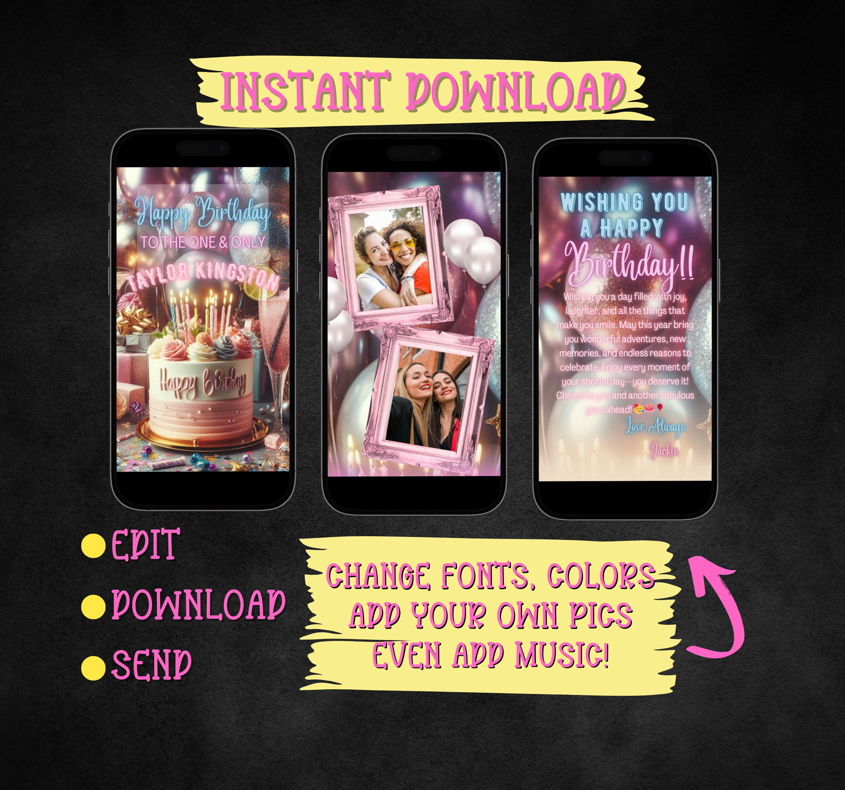 Happy Birthday E-card | Animated Digital Birthday Card | Editable Video ...