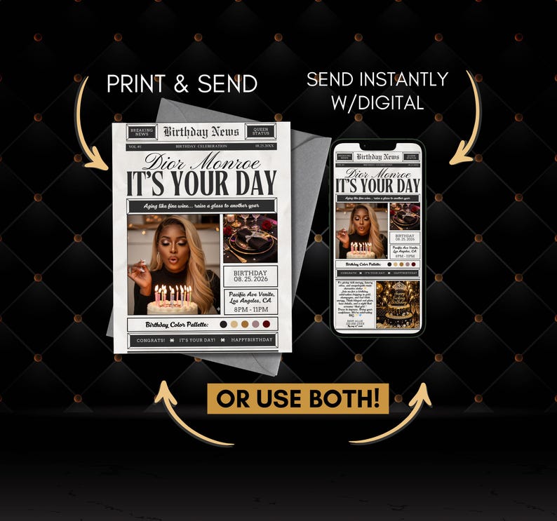 Newspaper Inspired Birthday Invitation W/photo, Printable & Digital ...