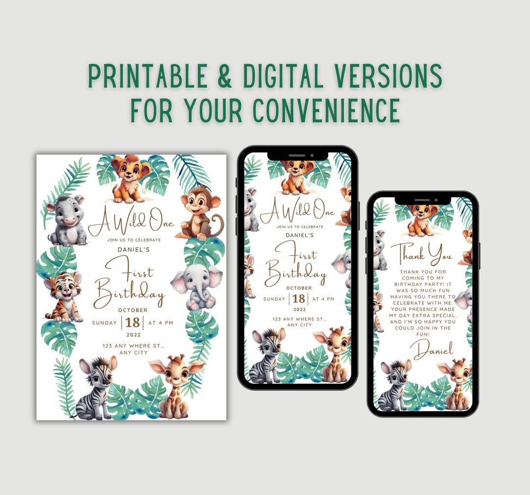 Editable Safari Birthday Invitation Canva Template, 5" X 7" Printable ...