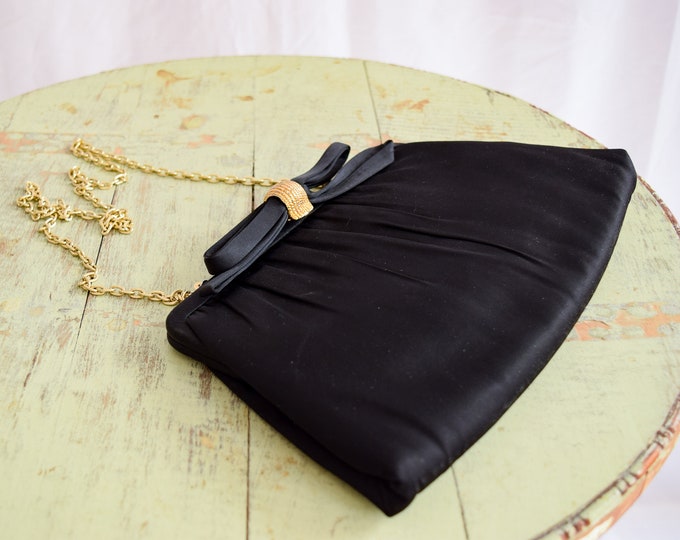 1950s Clutch | After Five | Vintage 50s Purse Evening Black Satin With ...