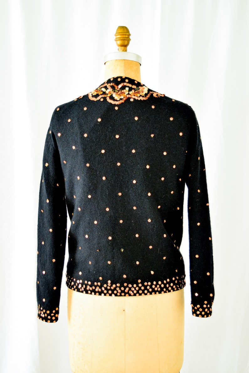 1950s Beaded Cardigan | Copper Sequins | Vintage 50s Black Button Front ...