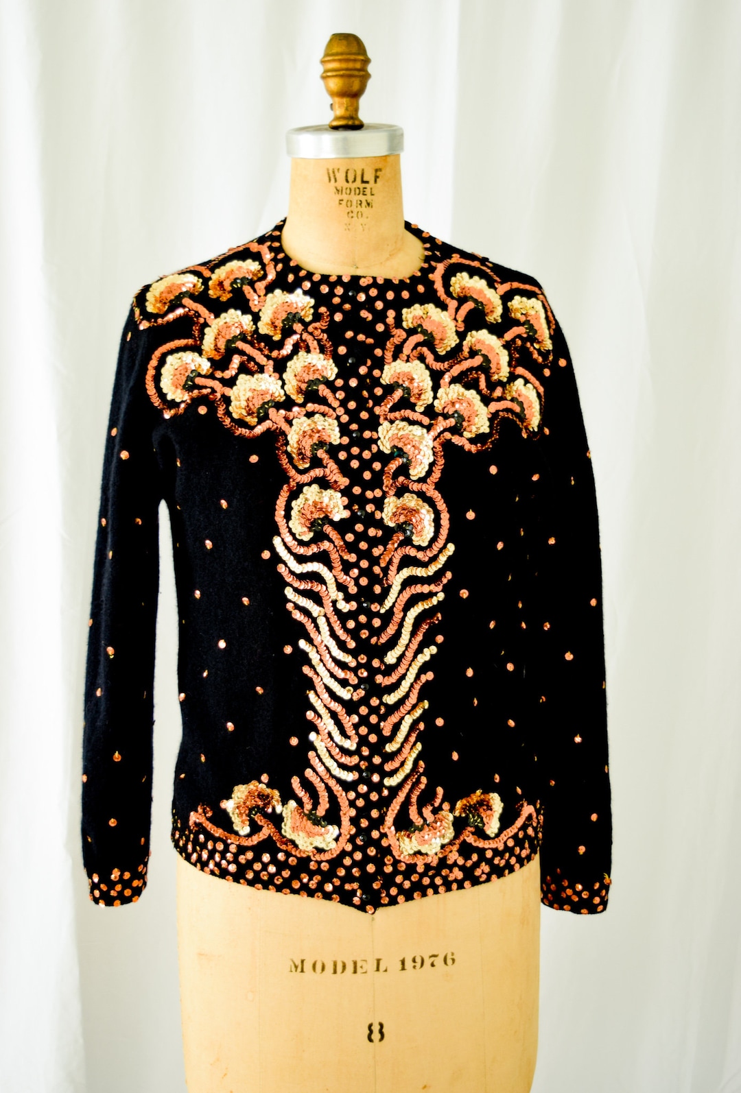 1950s Beaded Cardigan | Copper Sequins | Vintage 50s Black Button Front ...