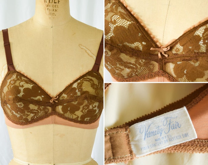 1960s Bra | Vanity Fair | Vintage 60s Mocha Lace Two Tone Brown ...