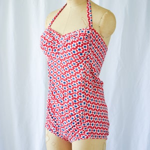 1960s Swimsuit | Cole of California | Vintage 60s Red White Blue Floral ...