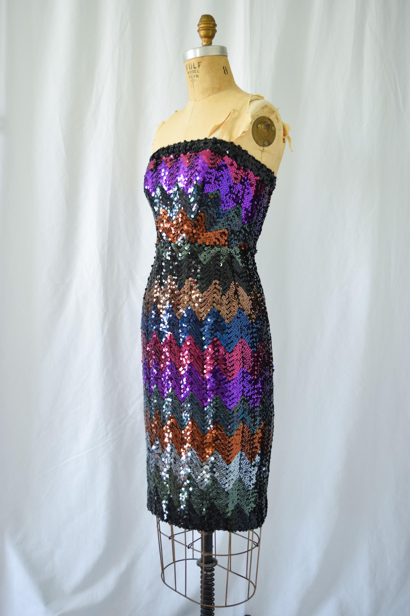 Vintage 1970s Dress | Lilli Diamond | Vintage 70s Strapless Multi-color ...