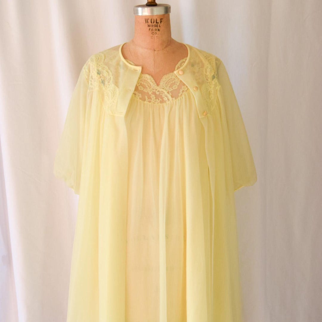 1960s Shadowline Peignoir Set: Vintage Citron Yellow Nylon Chiffon ...
