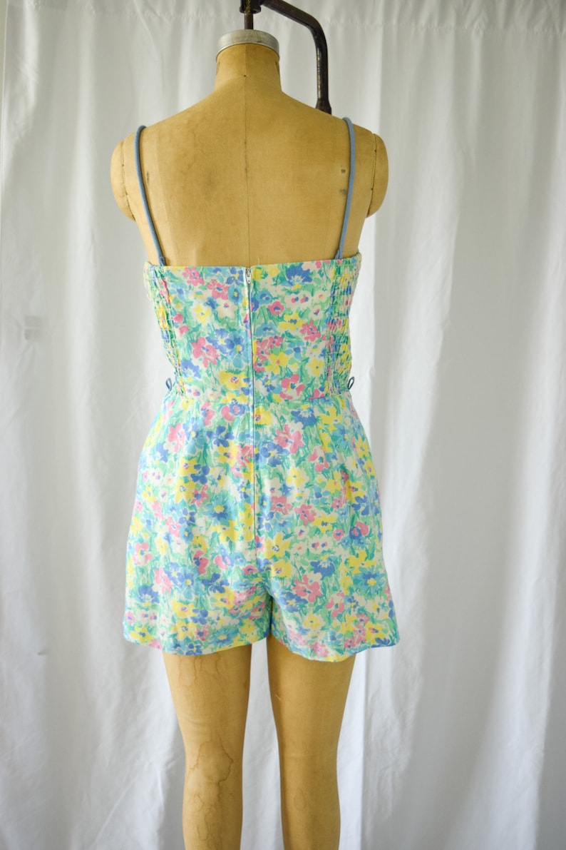 1980s Playsuit | Sea Waves | Vintage 80s Floral Print Romper With ...