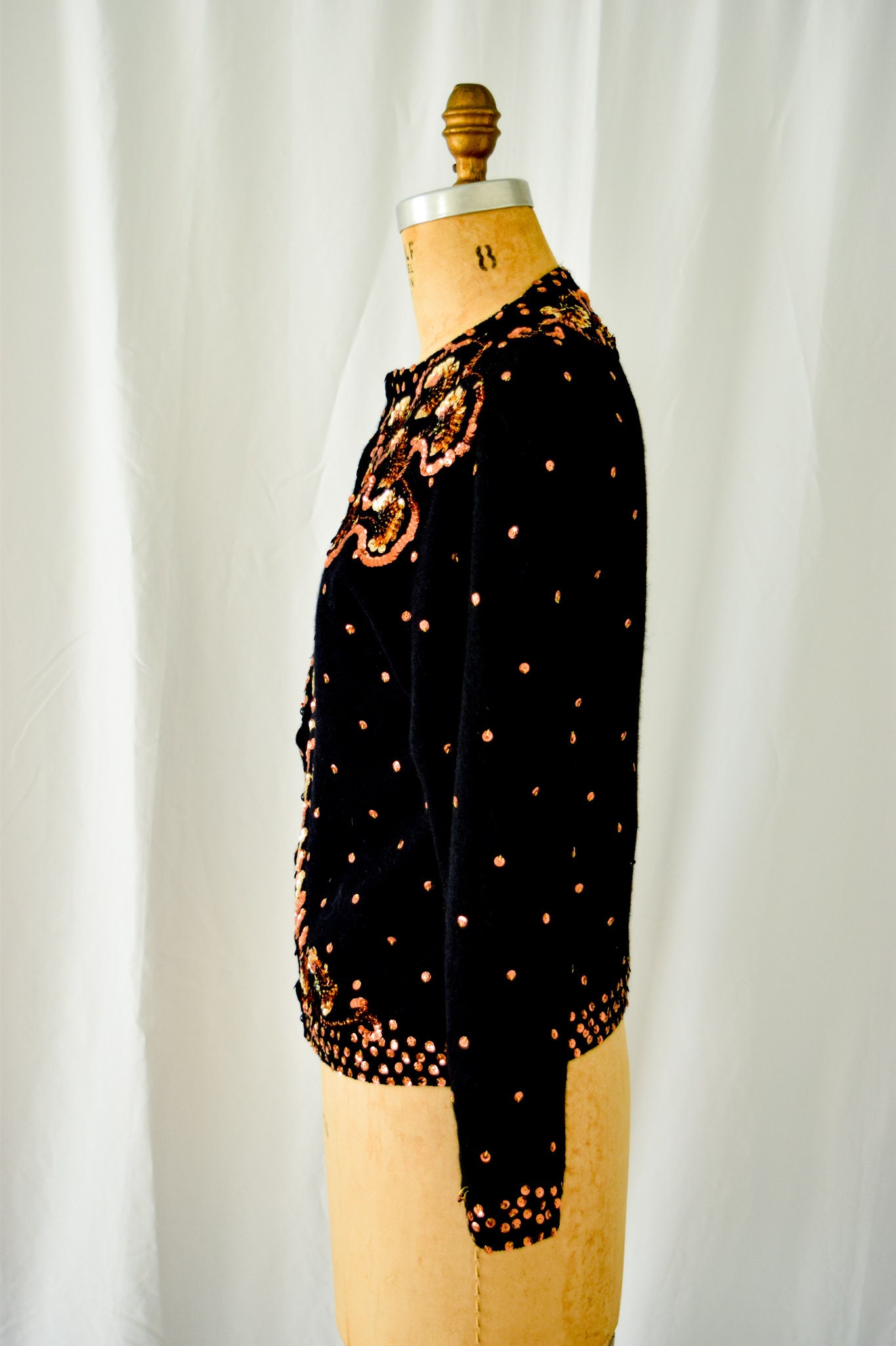 1950s Beaded Cardigan | Copper Sequins | Vintage 50s Black Button Front ...