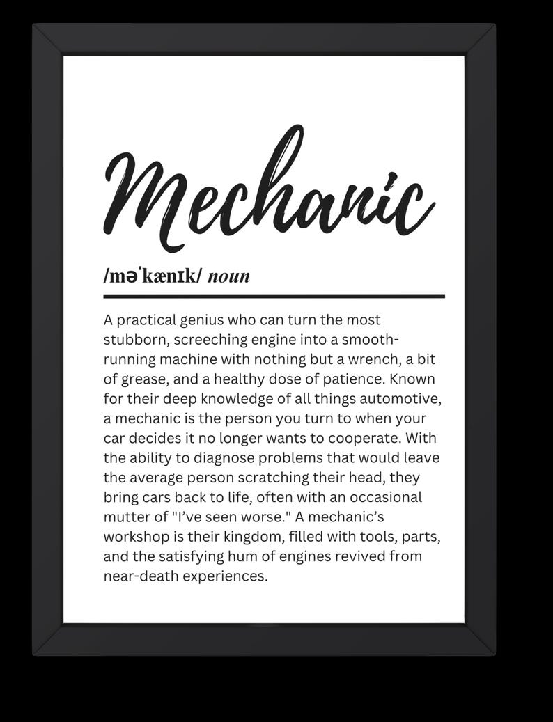 Mechanic Definition Print – Perfect Gift for Auto Enthusiasts and ...