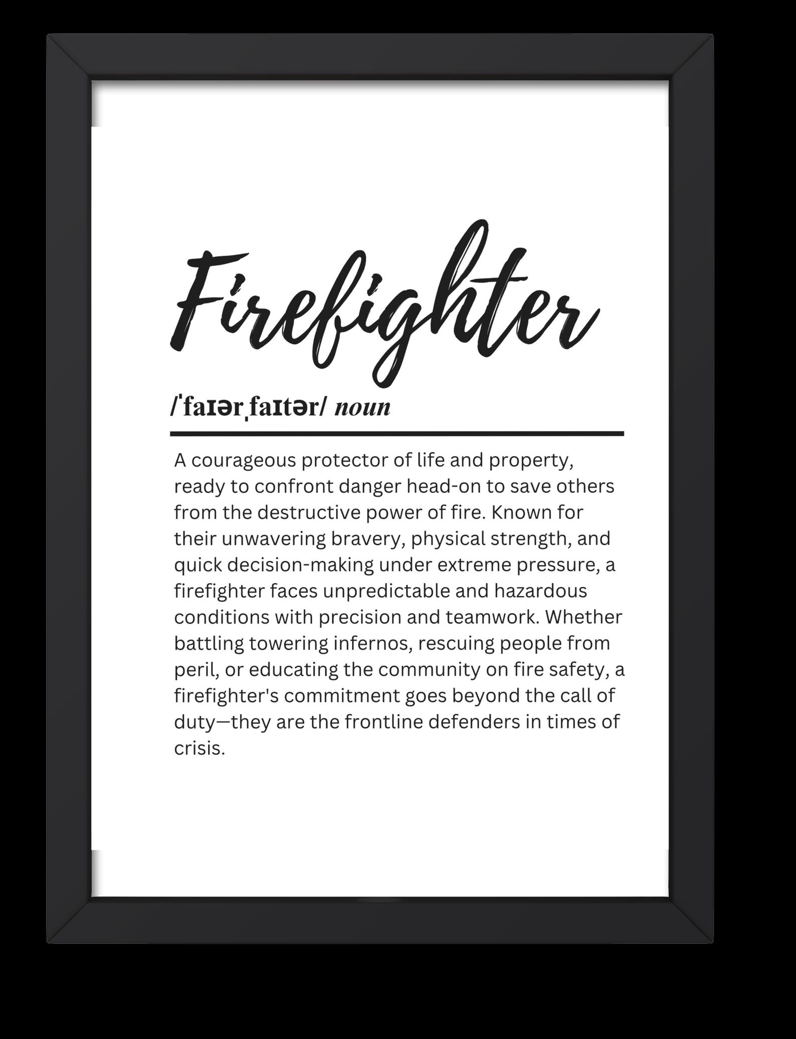 Firefighter Definition Print – Heroic Gift for Firefighters and First ...