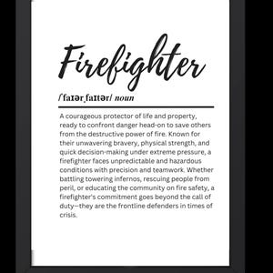 Firefighter Definition Print – Heroic Gift for Firefighters and First ...
