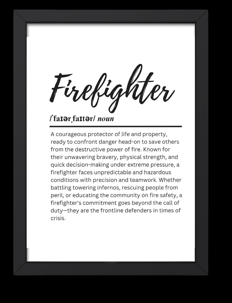 Firefighter Definition Print – Heroic Gift for Firefighters and First ...