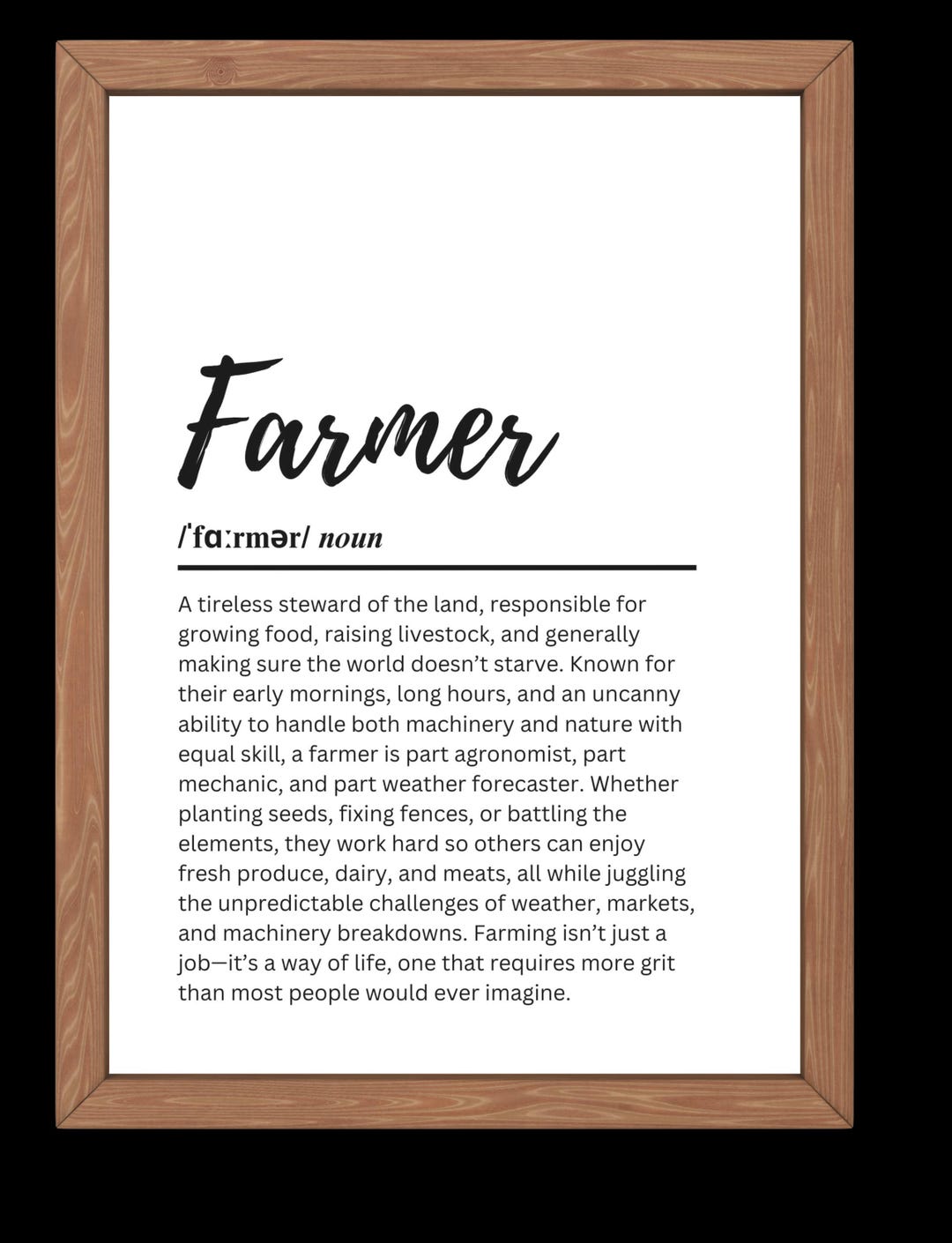 Farmer Definition Wall Art Print - Rustic Farmhouse Decor for Kitchen ...
