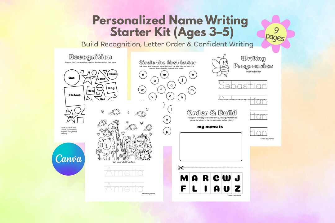 Personalized Name Writing Practice Kit (ages 3-5) | Editable Canva ...