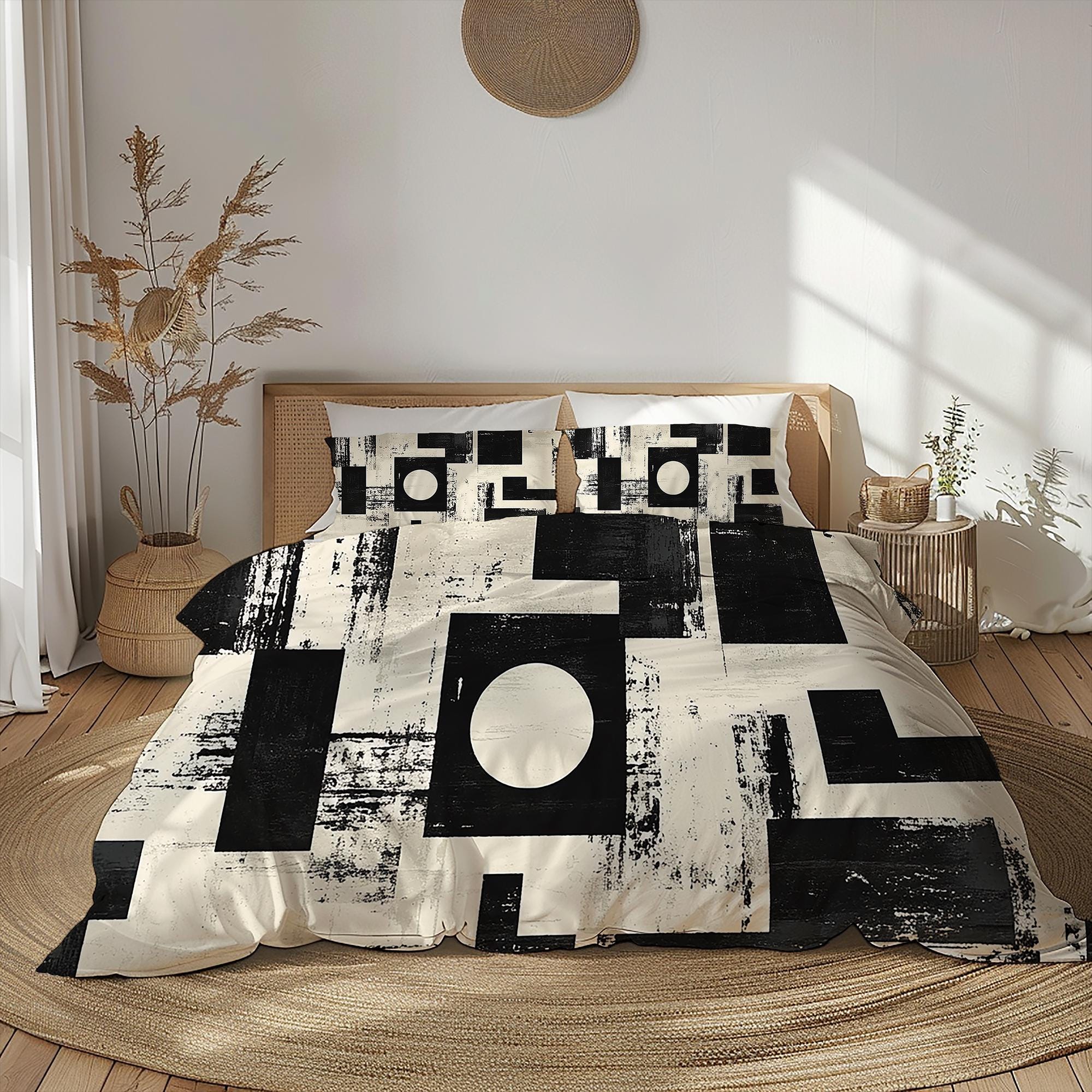Modern Black and White Geometric Comforter - Abstract Minimalist ...