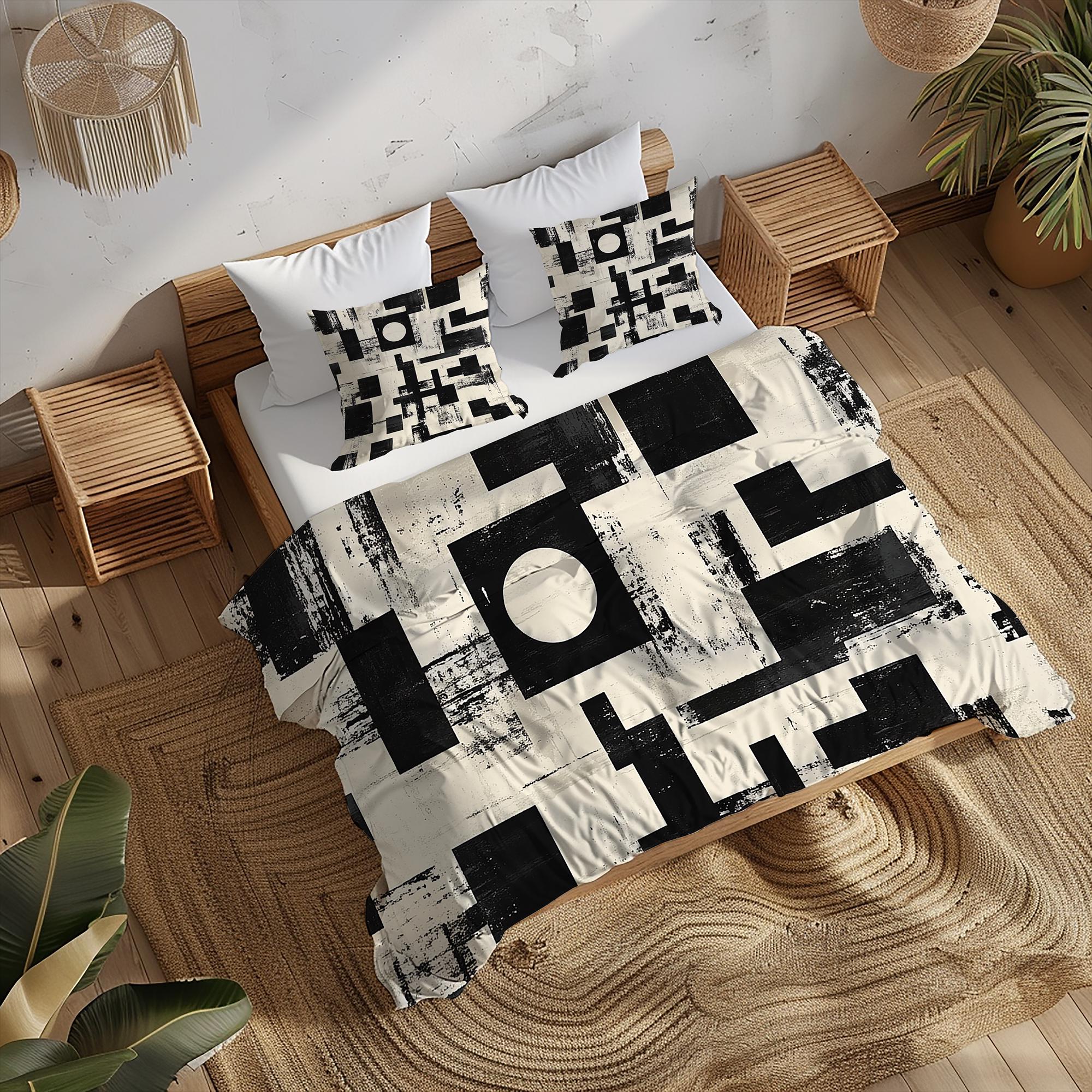 Modern Black and White Geometric Comforter - Abstract Minimalist ...