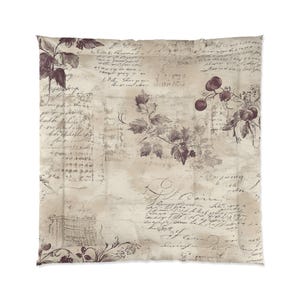 Vintage French Script Comforter: Botanical Floral Bedding Set - Etsy
