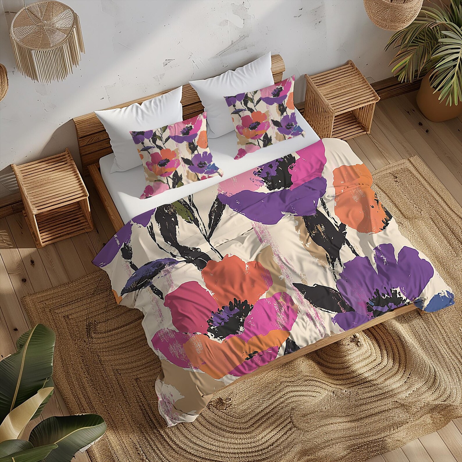 Bold Floral Print Comforter: Vibrant Boho Bedding Set - Etsy