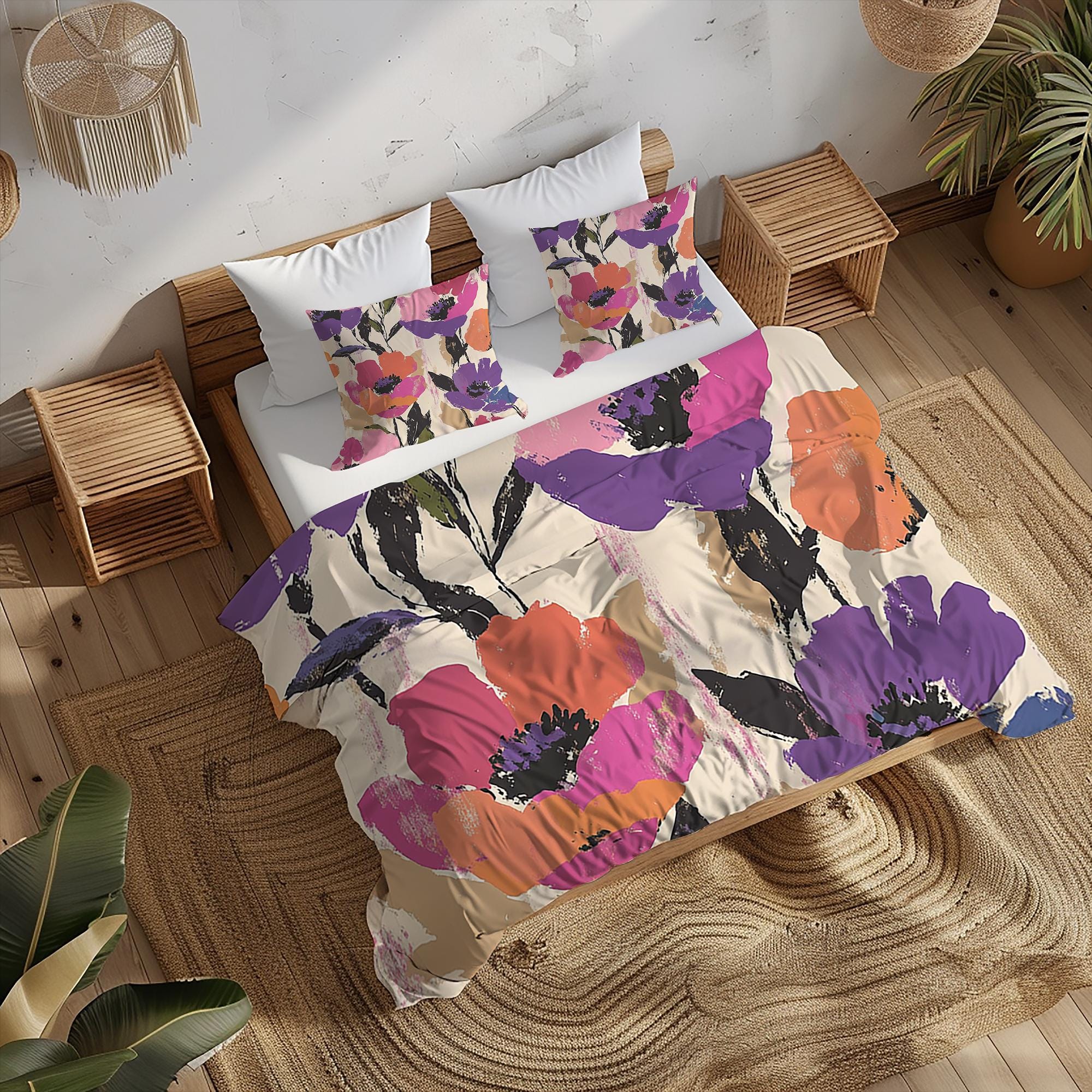 Bold Floral Print Comforter: Vibrant Boho Bedding Set - Etsy