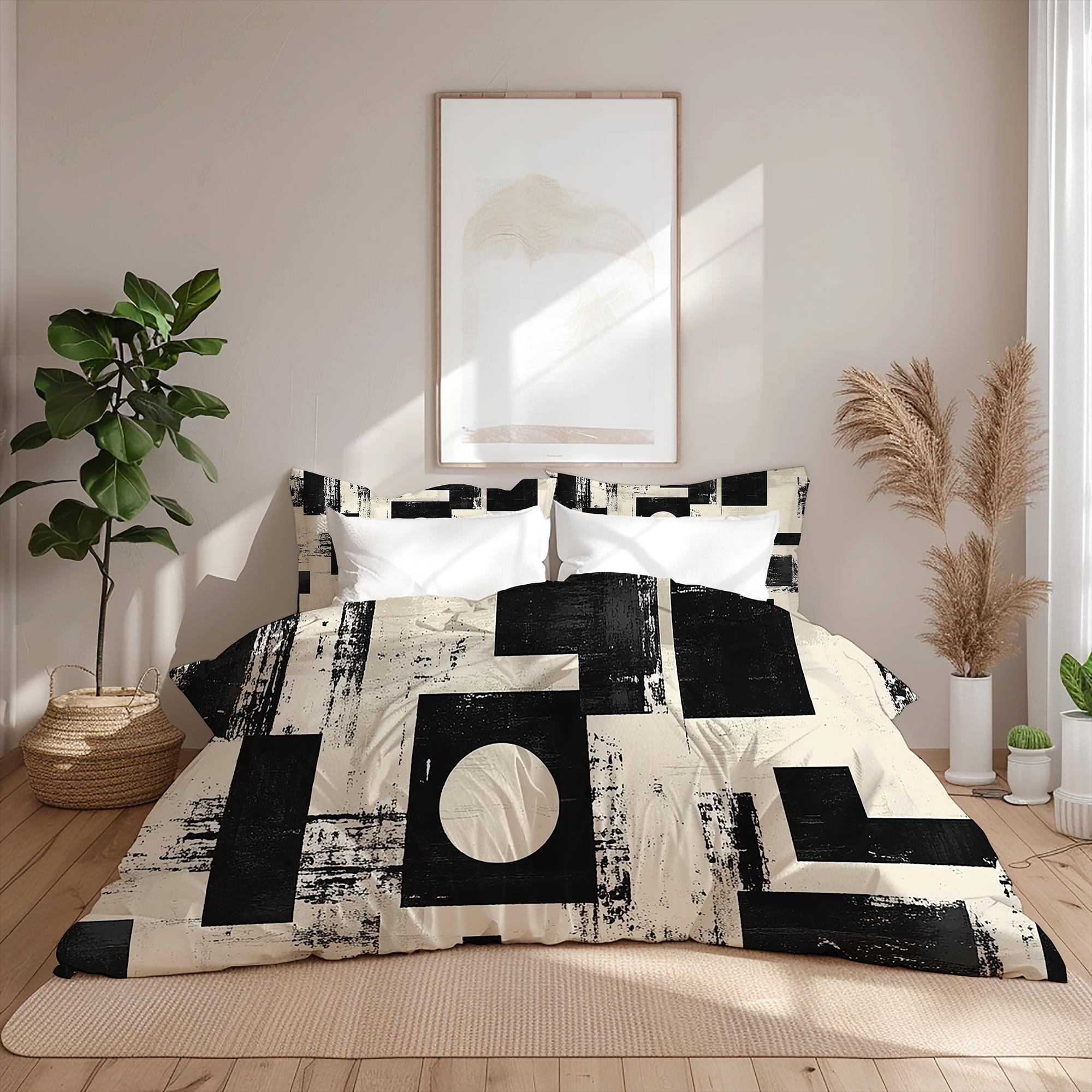 Modern Black and White Geometric Comforter - Abstract Minimalist ...