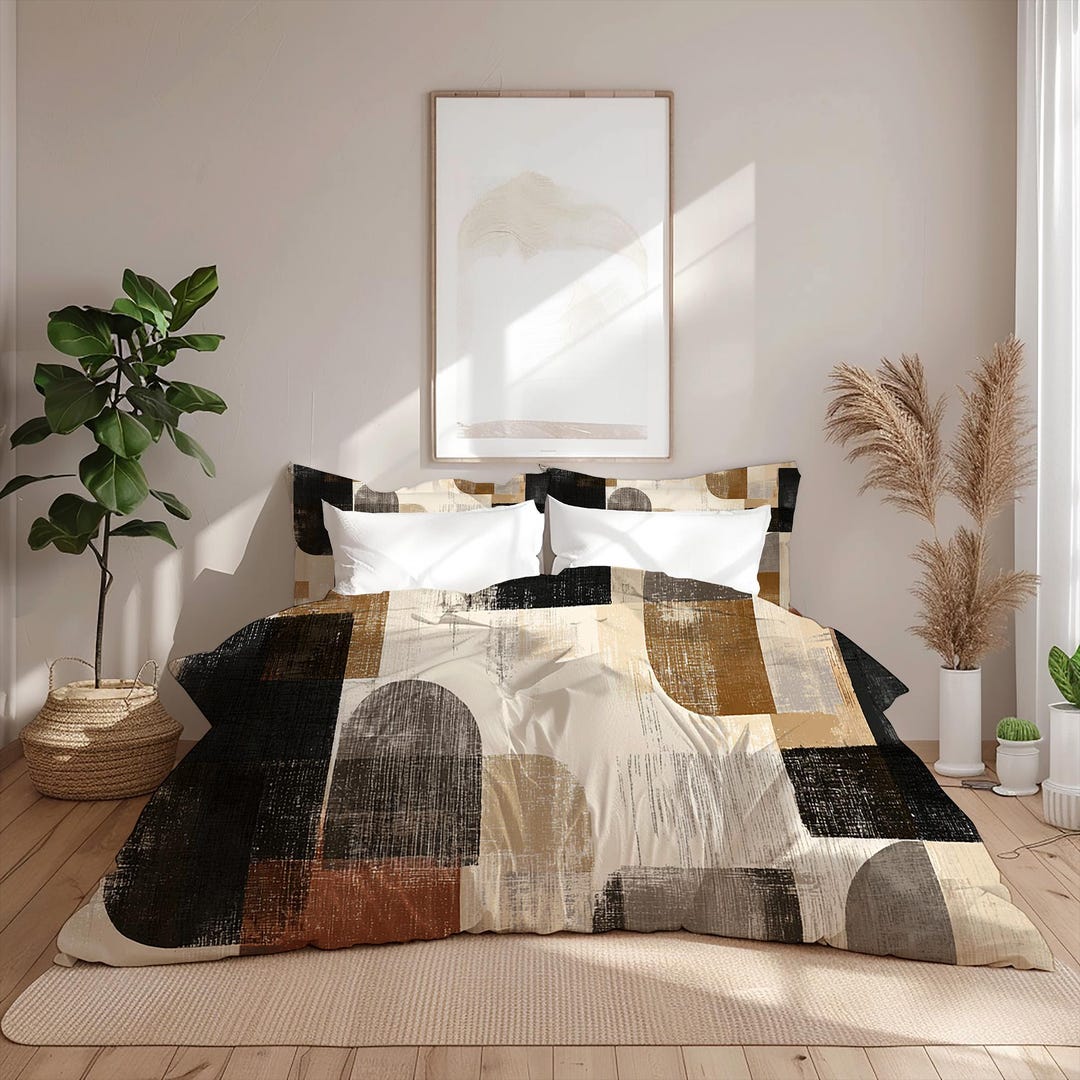 Abstract Geometric Comforter Set: Mid-century Modern Earth Tones - Etsy