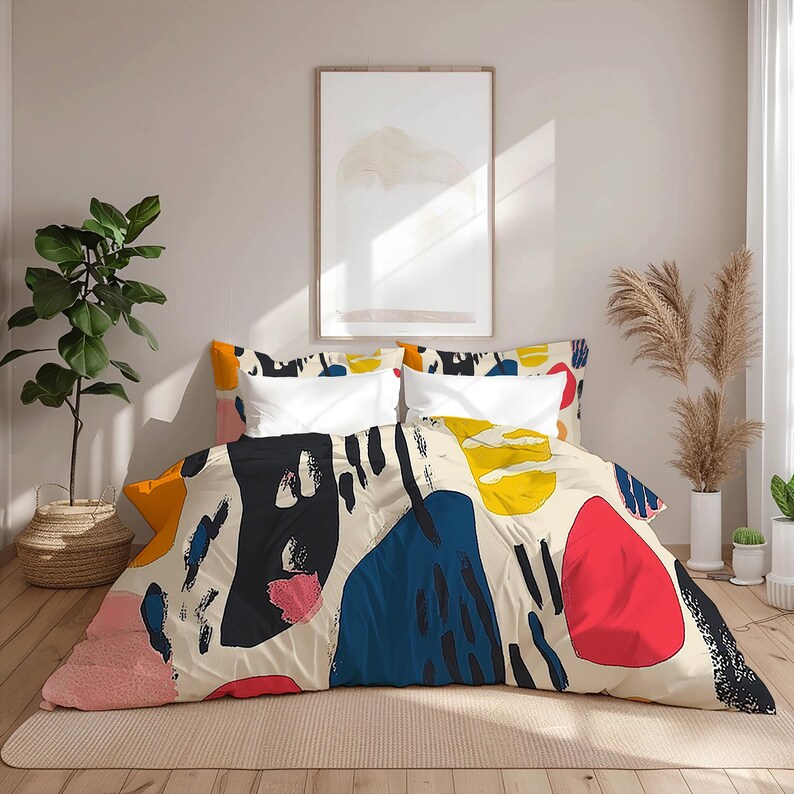 Colorful Abstract Comforter, Bold Pattern Bedding Set, Vibrant Duvet ...