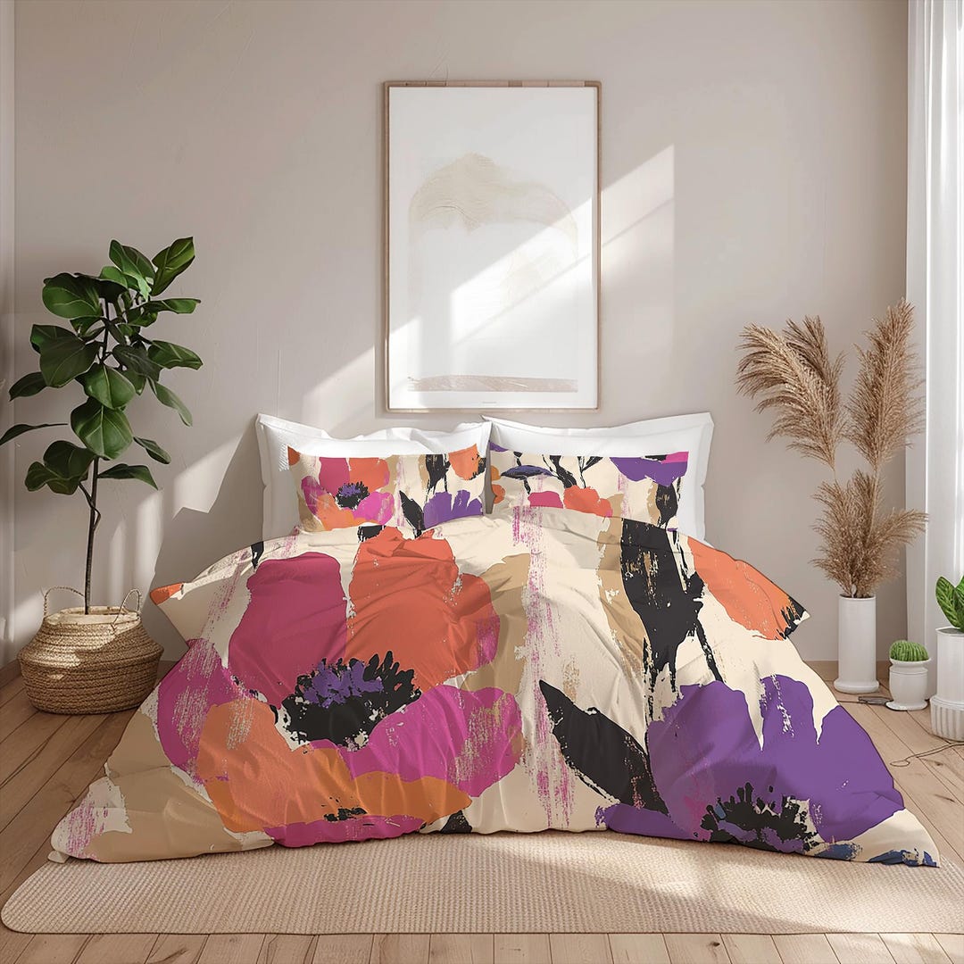 Bold Floral Print Comforter: Vibrant Boho Bedding Set - Etsy