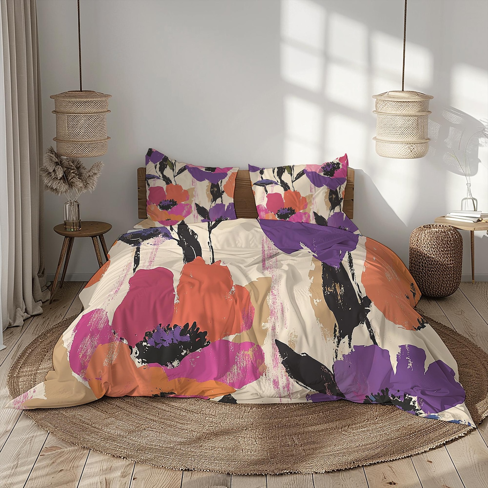 Bold Floral Print Comforter: Vibrant Boho Bedding Set - Etsy