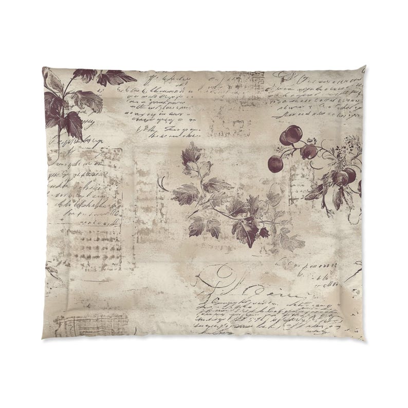 Vintage French Script Comforter: Botanical Floral Bedding Set - Etsy