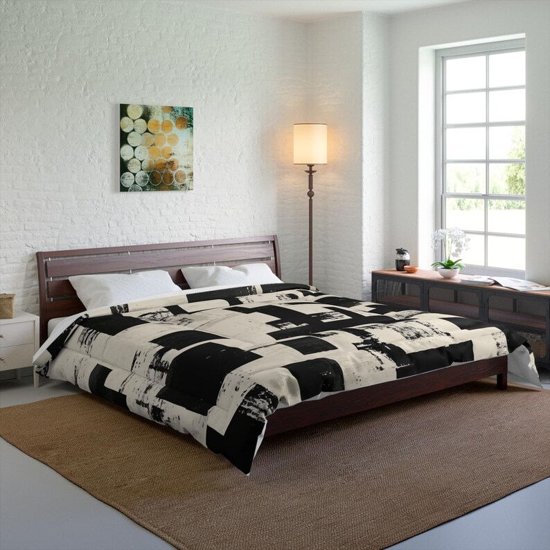 Modern Black and White Geometric Comforter - Abstract Minimalist ...