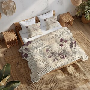 Vintage Botanical Print Comforter - French Script Floral Bedding ...