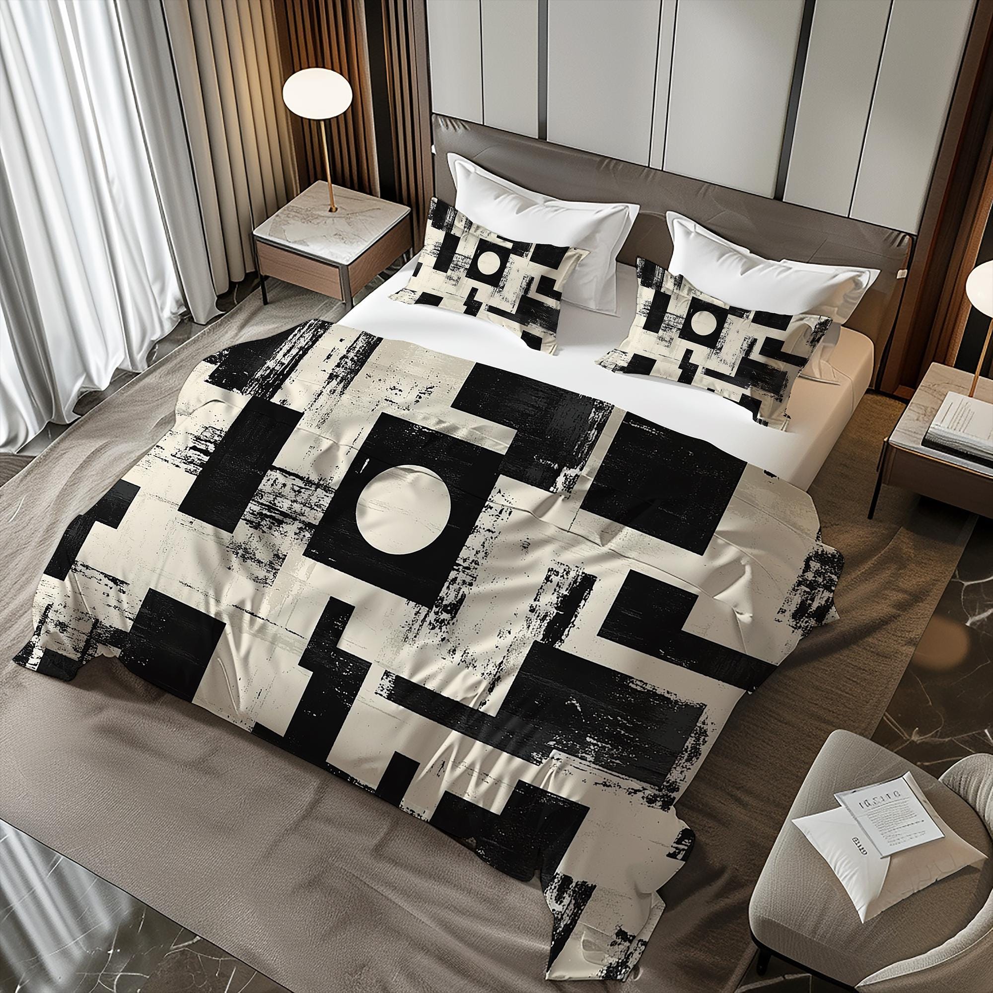 Modern Black and White Geometric Comforter - Abstract Minimalist ...