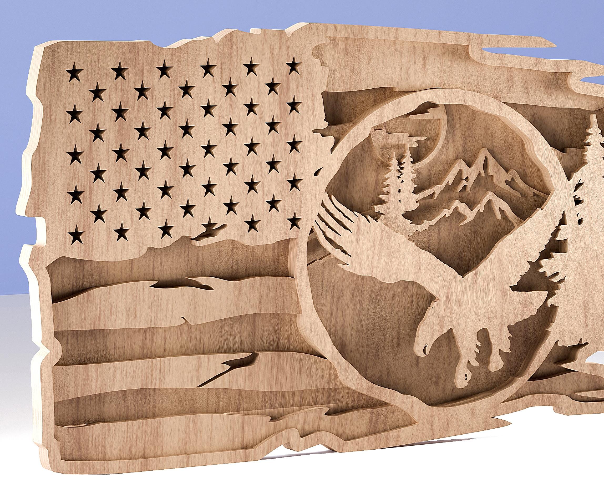 United States Outline With Wavy Flag and Eagle, SVG, Glowforge, Laser ...
