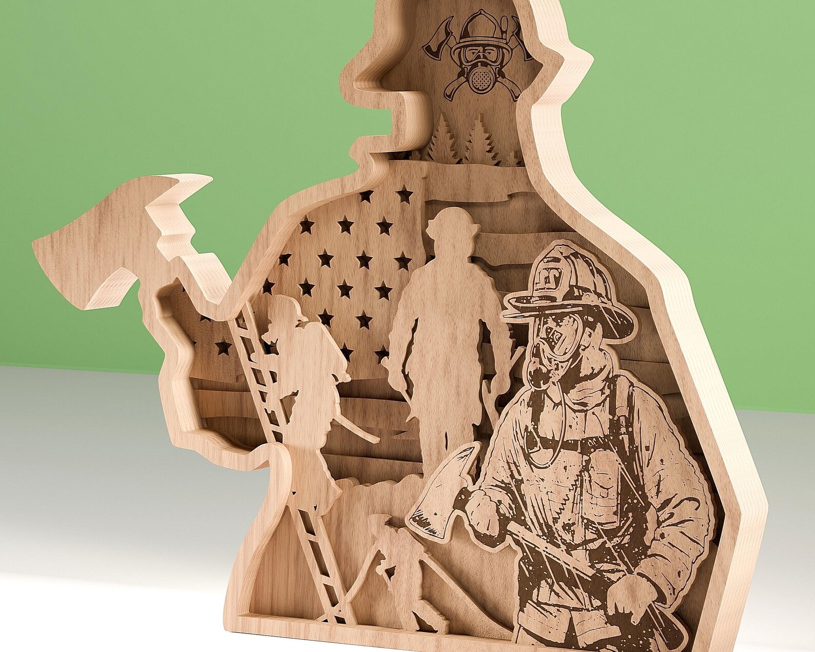 Fireman Multilayer SVG, CNC Laser Cut File, 3D Layered Artwork (digital ...