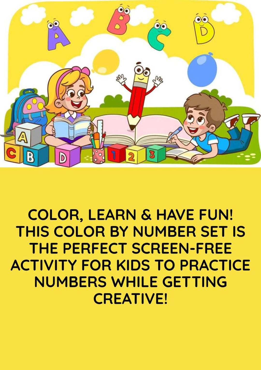 7 Cute Color by Number Pages for Kids, Activity Book for Boys, Girls ...