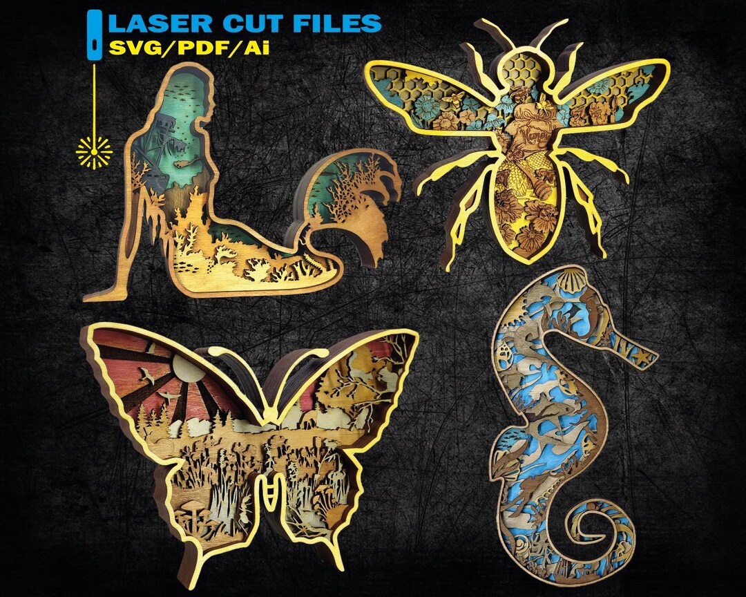 Mermaid, Bee, Seahorse, Butterfly, SVG, Digital File, Laser Cut Files ...