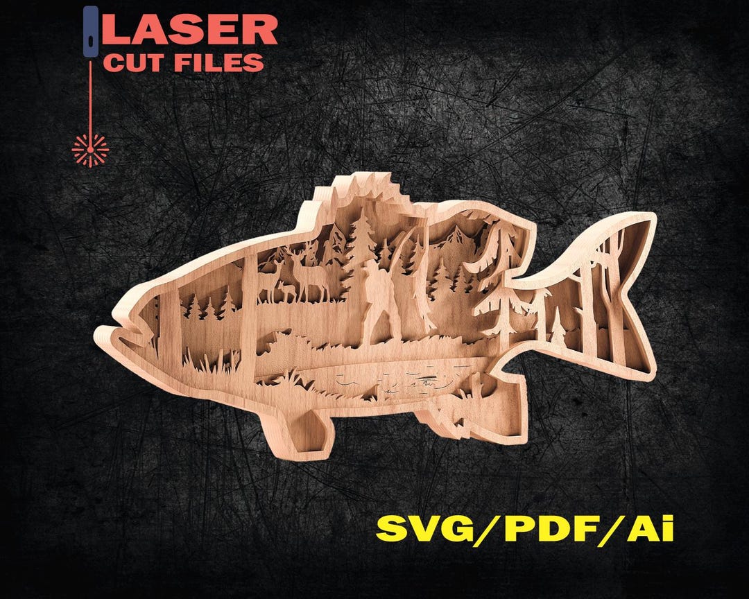 7 Layered Bass Fish, Bass Fish SVG Glowforge, Angler Fish SVG, Layered ...