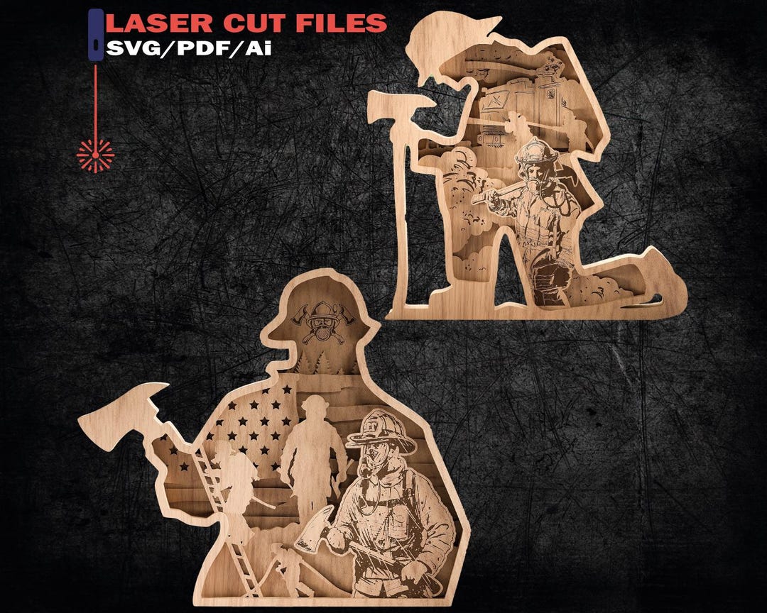 Firefighter Svg, Fireman SVG, Laser Cut Files, 2 Designs - MULTILAYERS ...