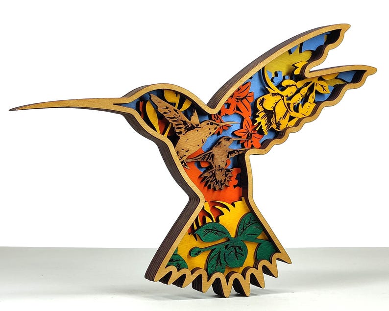 Hummingbird Flowers Laser Cut File, 3D Layered Plywood (SVG, PDF, Ai ...