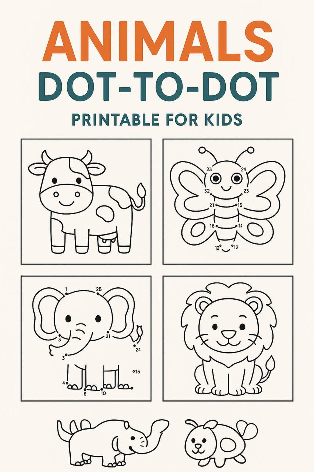 Animals Dot to Dot Coloring Book for Kids – Grayscale Connect the Dots ...