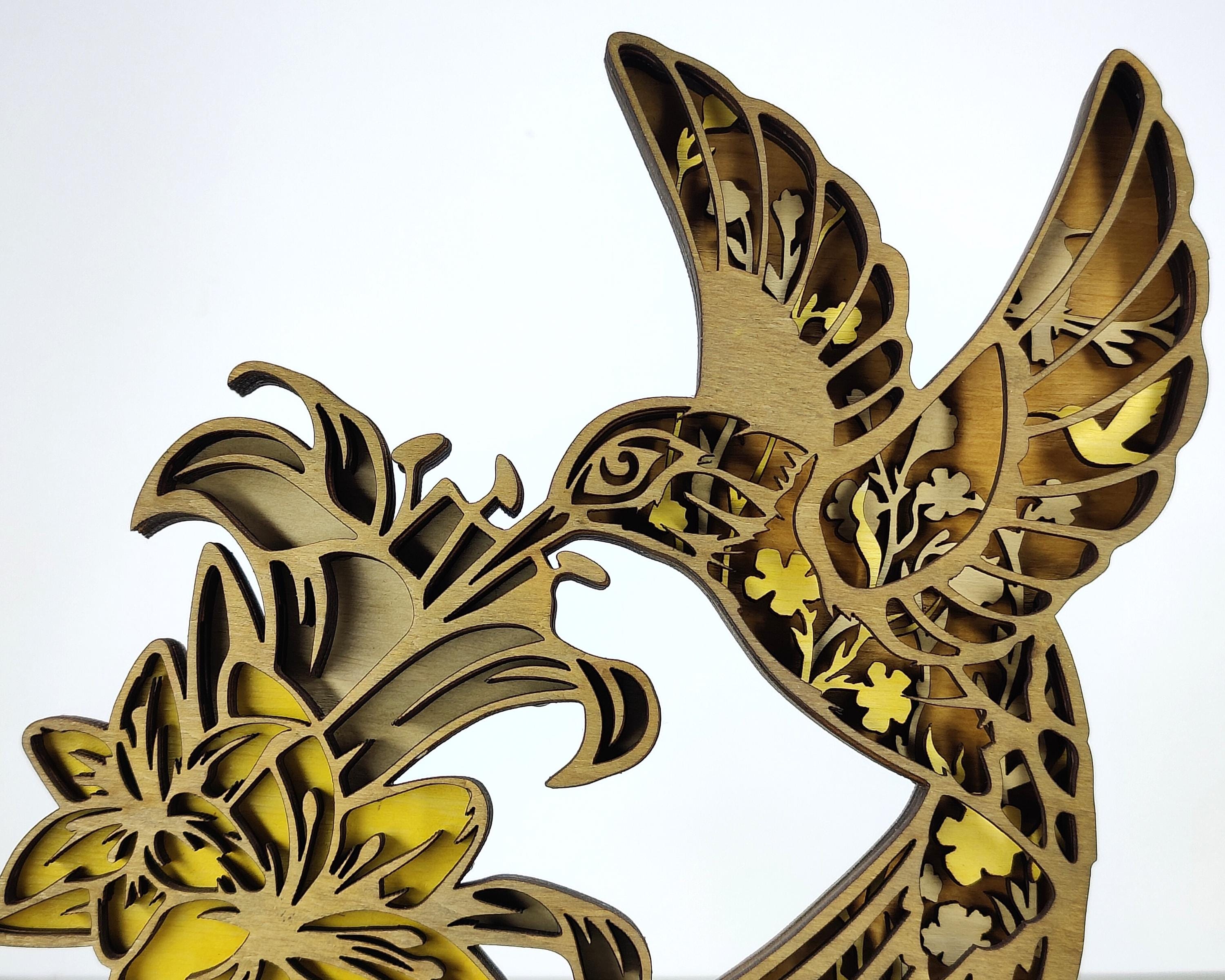 Hummingbird Flowers Laser Cut File, 3D Layered Plywood (SVG, PDF, Ai ...